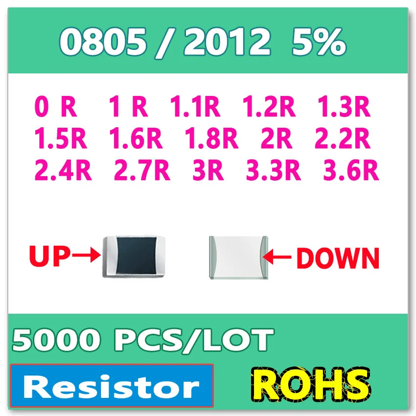 JASNPROSMA 0805 J 5% 5000pcs 0R 1R 1.1R 1.2R 1.3R 1.5R 1.6R 1.8R 2R 2.2R 2.4R 2.7R 3R 3.3R 3.6R ...