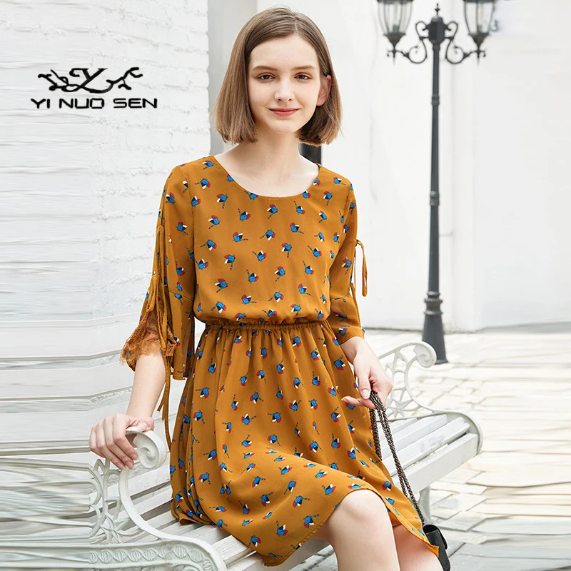 yinuosen 2017 Autumn New Models Women'S Clothing Chiffon Print Round ...