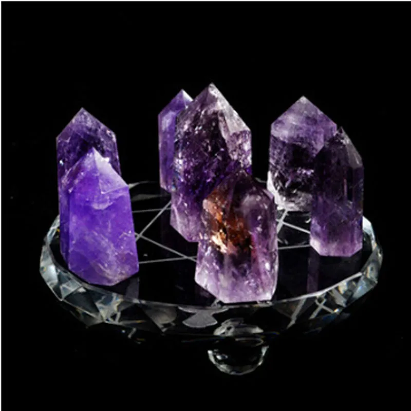 Seven array of natural amethyst crystal ornaments column|array ...