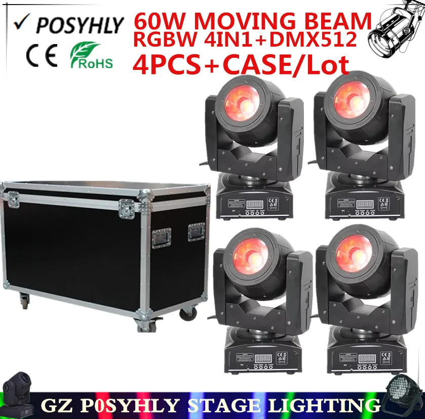 4pcs/ RGBW 4IN1 60W beam lights+Flight Case dmx512 led spotlight moving ...