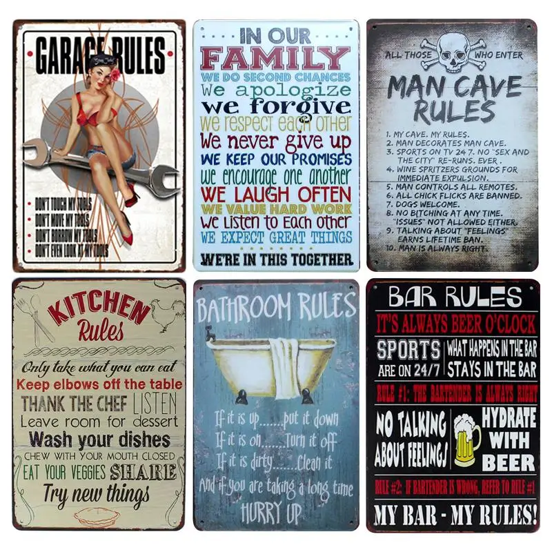 House Rules Tin Sign Wall Decor Metal Sign Bar Pub Vintage Decor Tin ...