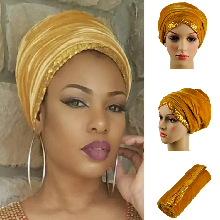 Queency Newest African headwrap and scarf,Sequins soft African headtie ...