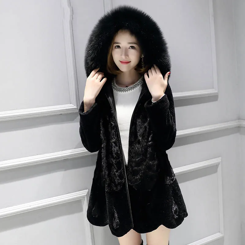Casacos de pele de vison natural e lã casacos outerwear gola de pele de raposa real jaquetas de ...