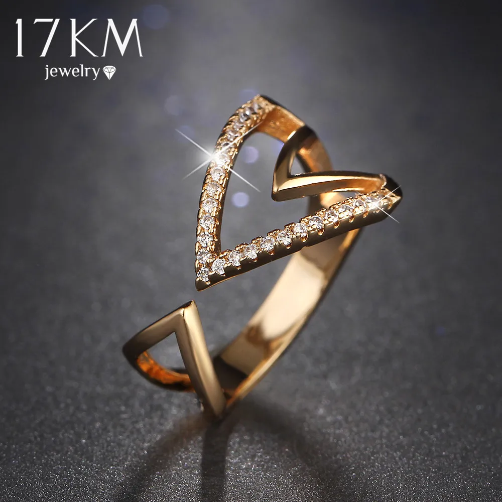 17KM Fashion Design Gold Color Arrow Engagement Party Ring CZ Jewelry ...