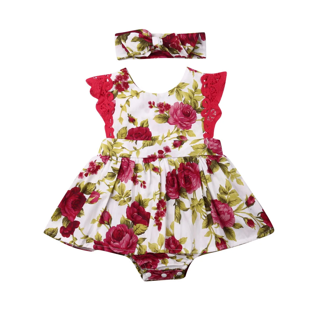 Cute Baby Girls Romper Full Floral Jumpsuit Rompers Petal Lace Off ...
