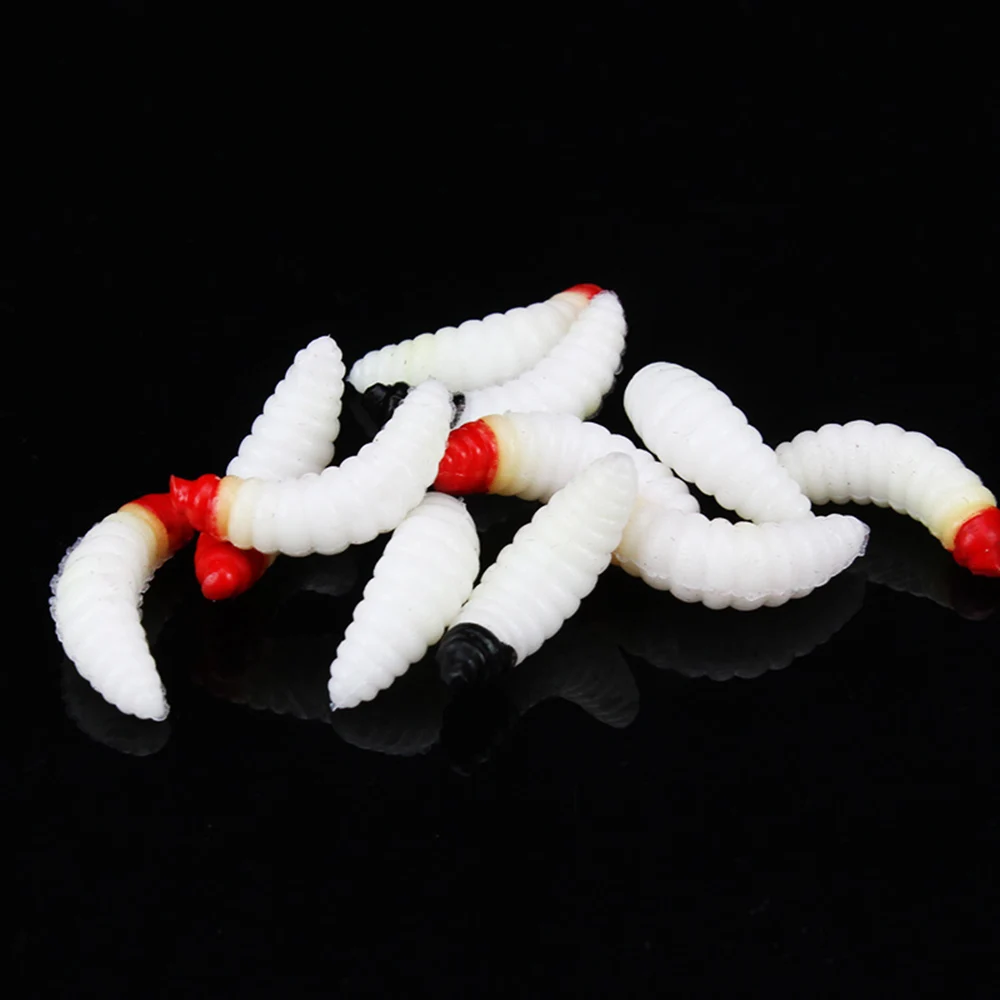 100 PCS/pcs 2.4cm Fishing Lure Maggot Grub Soft Baits Worms Fishing ...