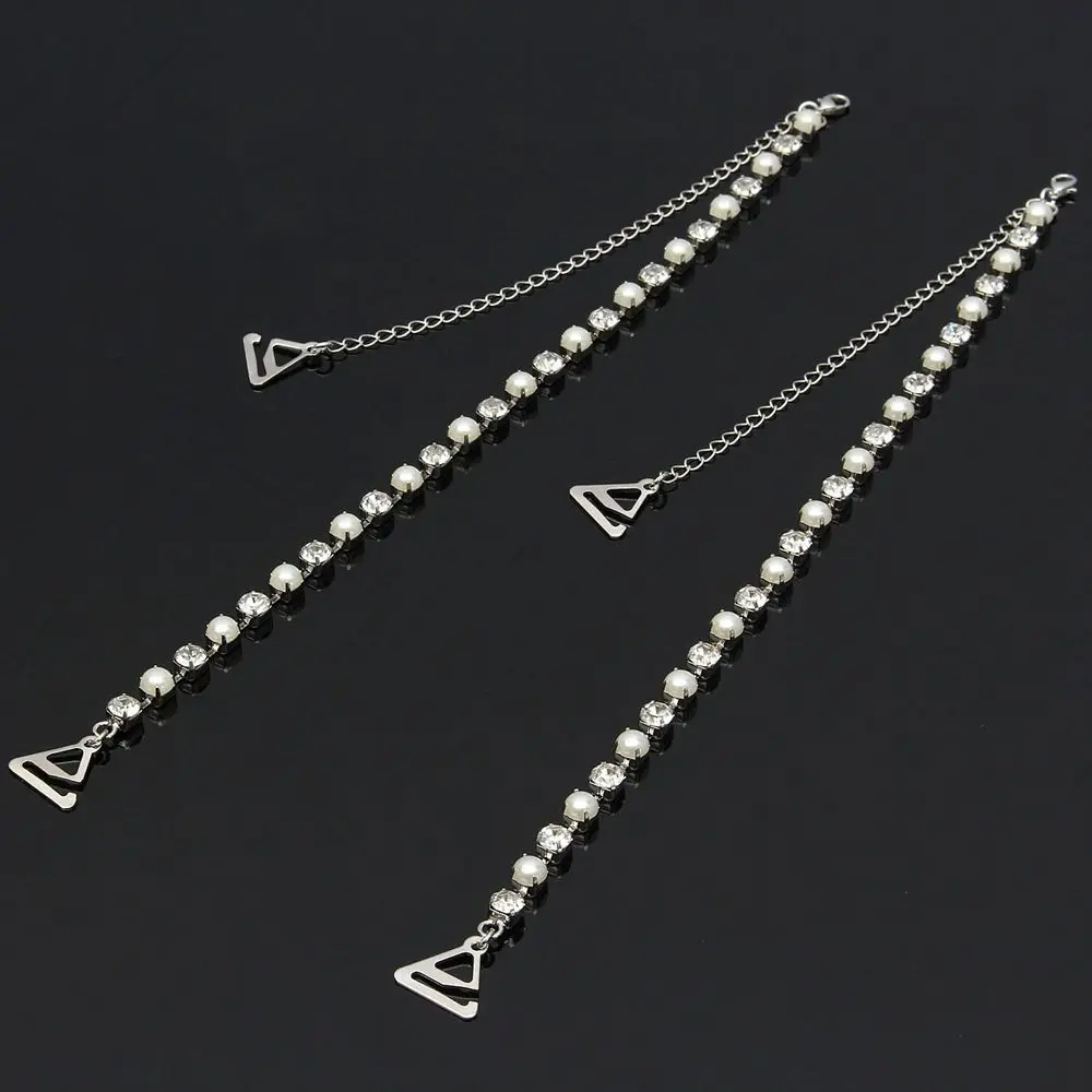 New 1 Pair Women Diamante Detachable Bra Straps Single Row Clear Crystal Pearl Sex Chain Bridal