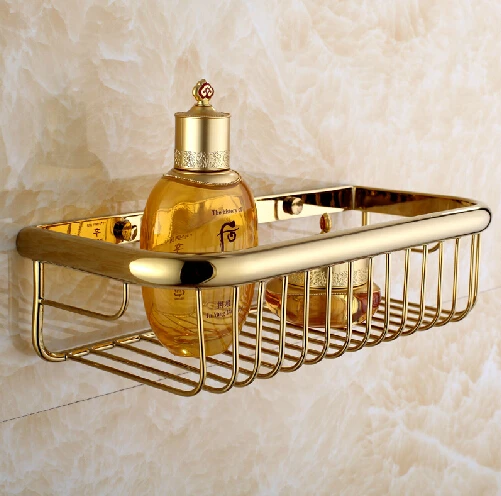 New Luxury Wall Mounted Golden Polished Square Shower Basket Shelf for ...