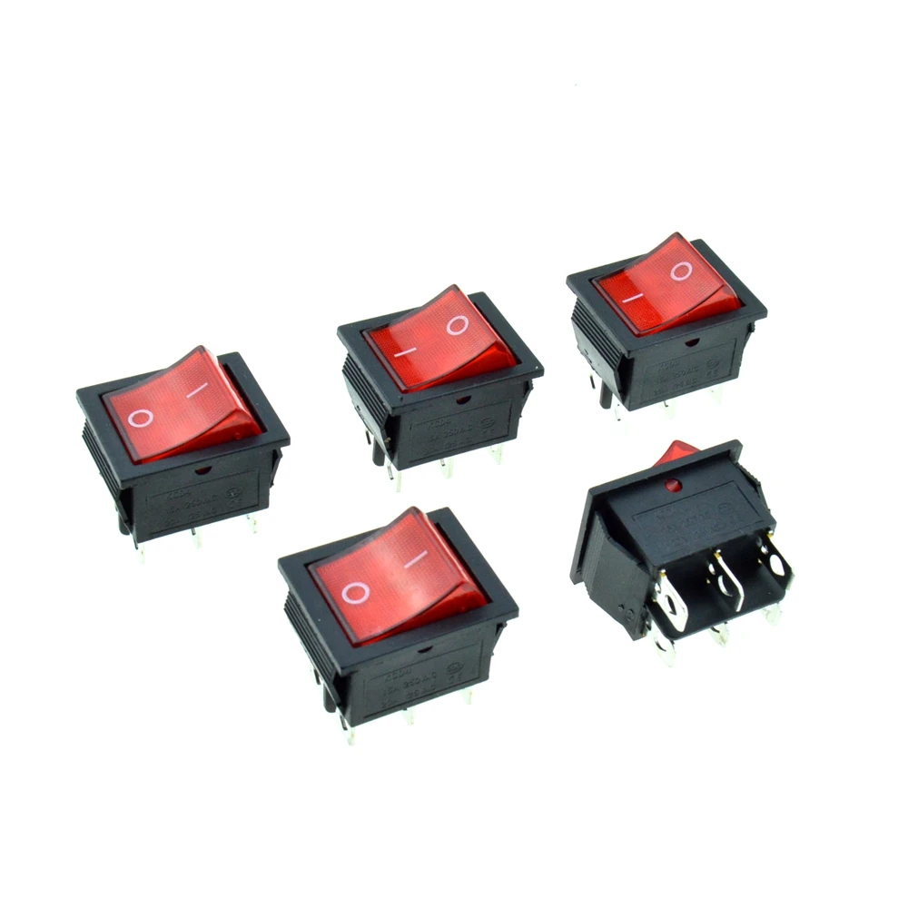 5PCS Red Rocker Boat Switch illuminated Light DPDT 6 Pins 2 Positions ...