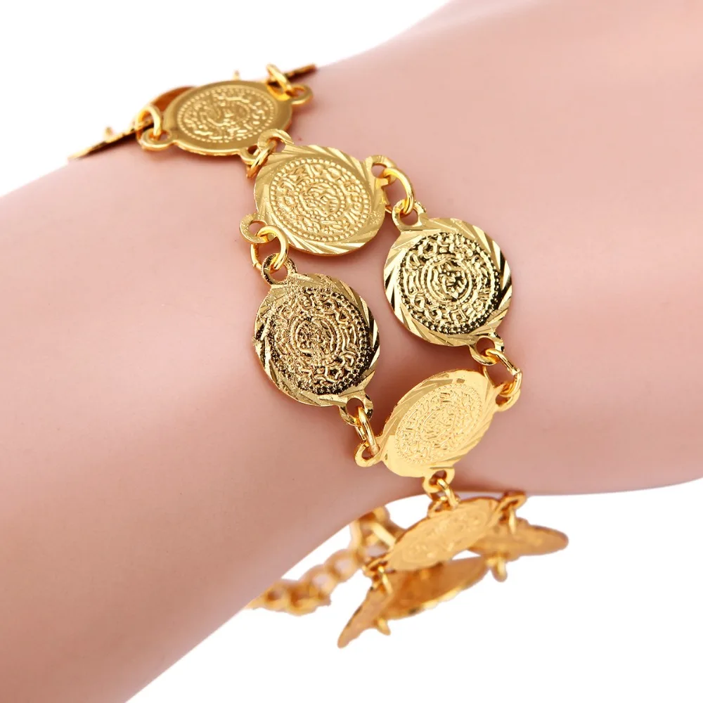 24K Gold Color Money Coin Bracelet Islamic Muslim Arab Coins Bracelet ...