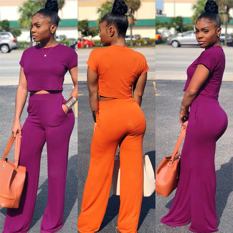 Sexy Womens Two Piece Sets 2018 Summer Tops And Pants Short Sleeve Tops
