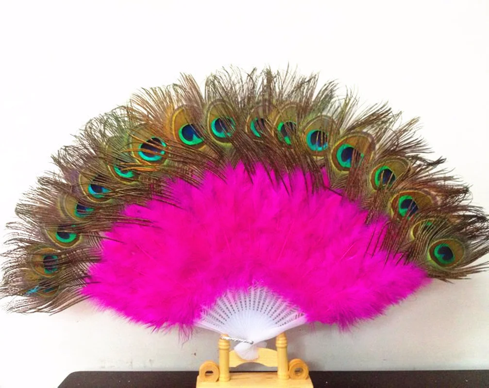 1Pcs High Grade Peacock Feather Fan Belly Dance Peacock Fans Stage ...