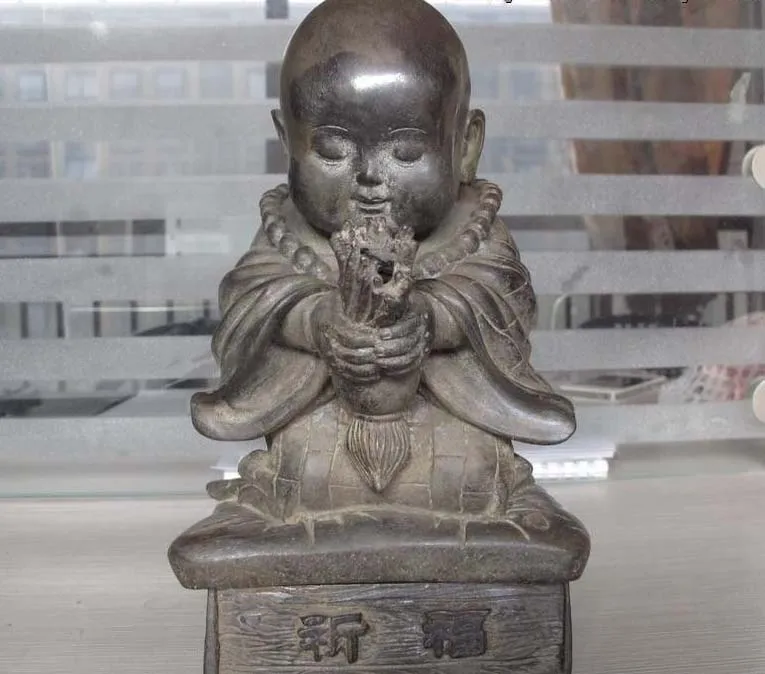 Chinese Buddhism Pure Bronze Copper small Boy bonze supplication Buddha ...