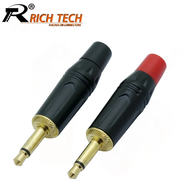 100pcs 2 Poles 3.5mm Mono Male Plug Wire Connector Gold Plated Mono ...