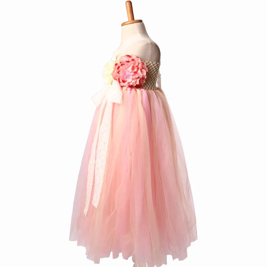 Flower Girl Pink Peach And Ivory Tutu Dress Cosplay Costume For Kids ...
