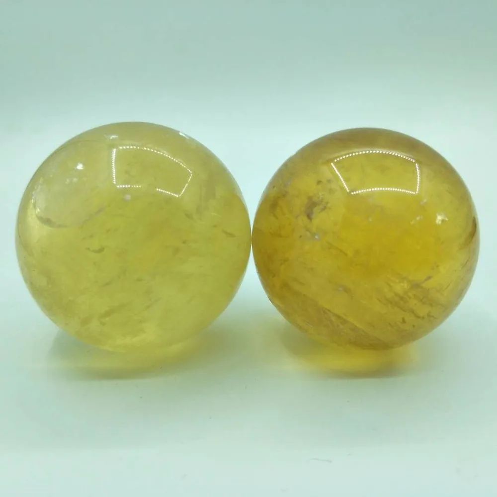 2 Pieces 4-5cm Natural Citrine Calcite Quartz Crystal Sphere Ball ...
