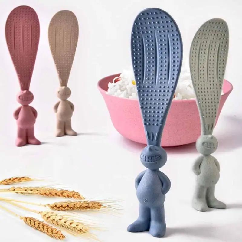 Wheat straw Cute Cartoon Rabbit Rice Spoon Non Sticky Vertical Stand ...