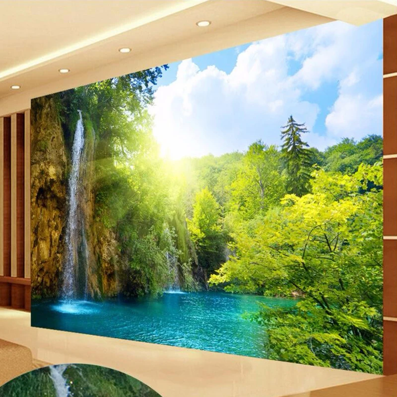 Custom 3d Mural Wallpaper Waterfall Landscape Lake Photo Wallpaper For ...
