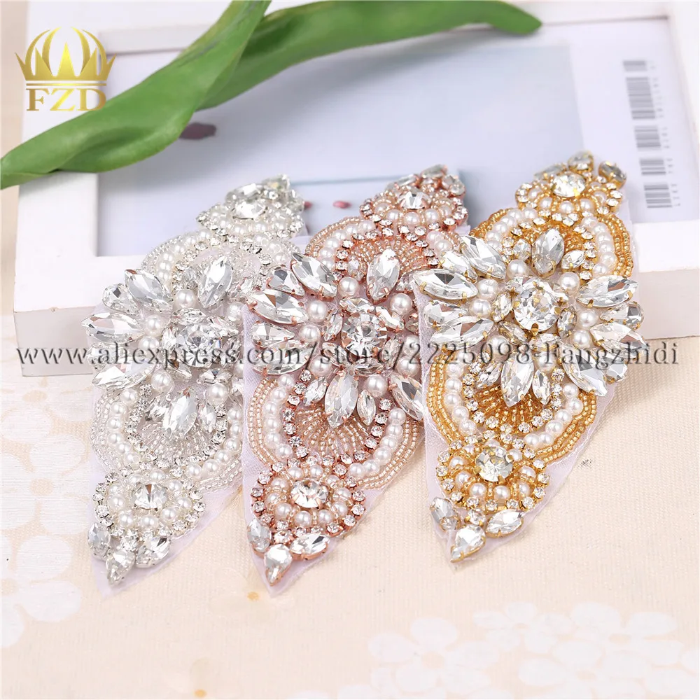 Retail Pearl Sewing Rhinestones Wedding Belt Appliques Crystal Trimming