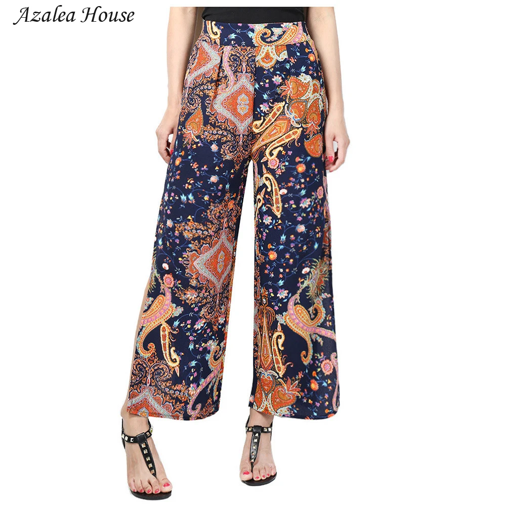 Azalea House 2018 Casual Women Vintage Print Pants High waist side Spil ...