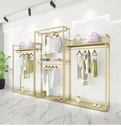 Gold clothing store display rack style double layer clothes rack men's ...