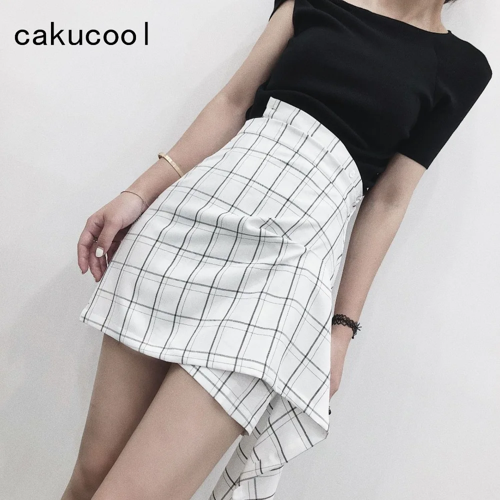 Cakucool New Asymmetric Design Summer Skirt Black And White Plaids Mini
