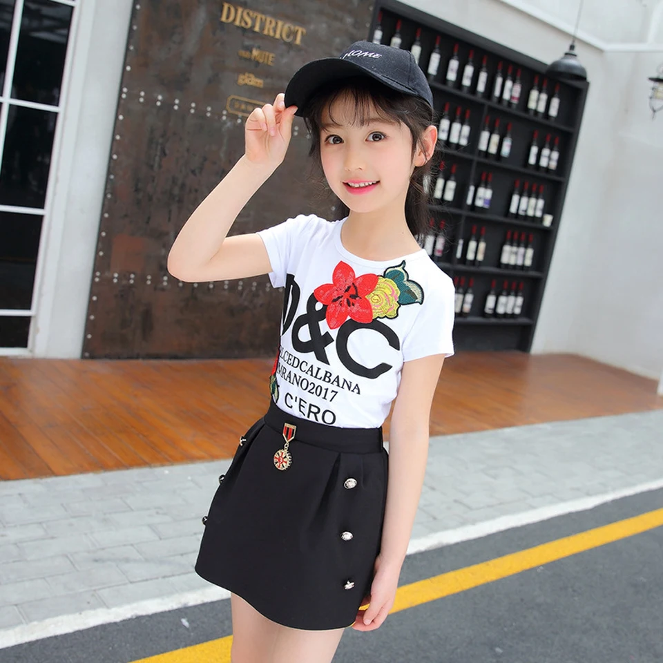 Girls Set Clothes Kids Fashion Top Skirts Two Piece Children Summer ...