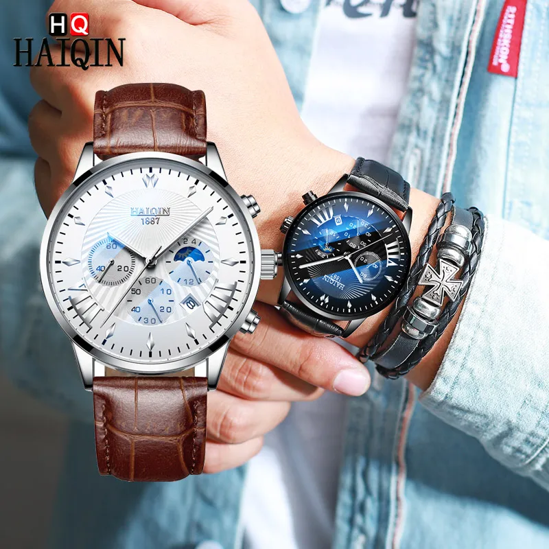 HAIQIN Assistir Relógio de Ouro Relógio Dos Homens de Quartzo Moda masculina Relógio Luminoso ...