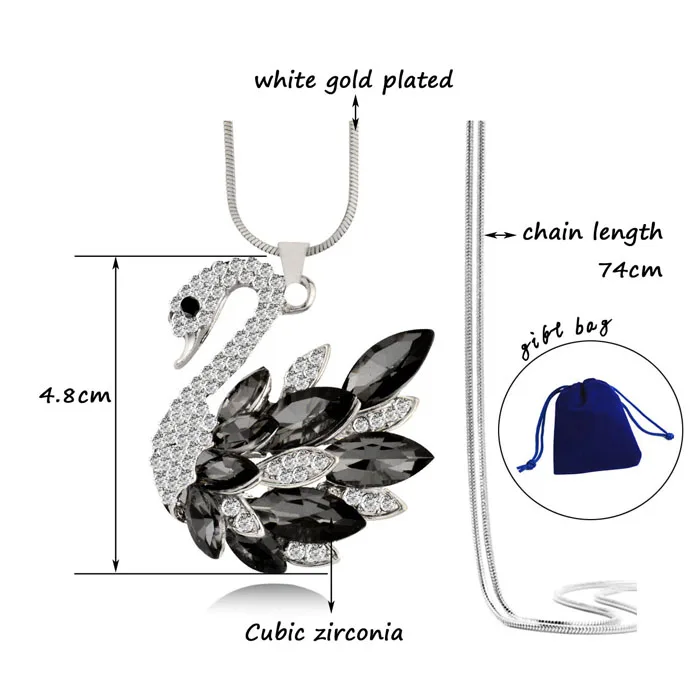 SINLEERY Милый Свободного Покроя с кубическим цирконием, синий с покрытием кулон в виде лебедя ...