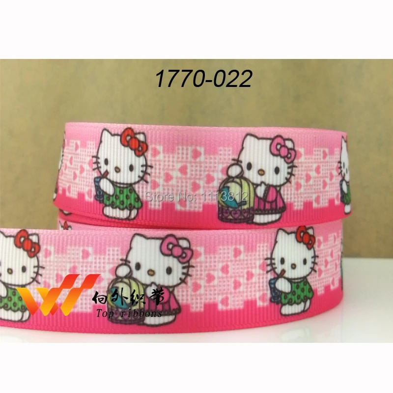 Free shipping 50 yards 7/8" 22mm Hello Kitty ribbons printed grosgrain ...