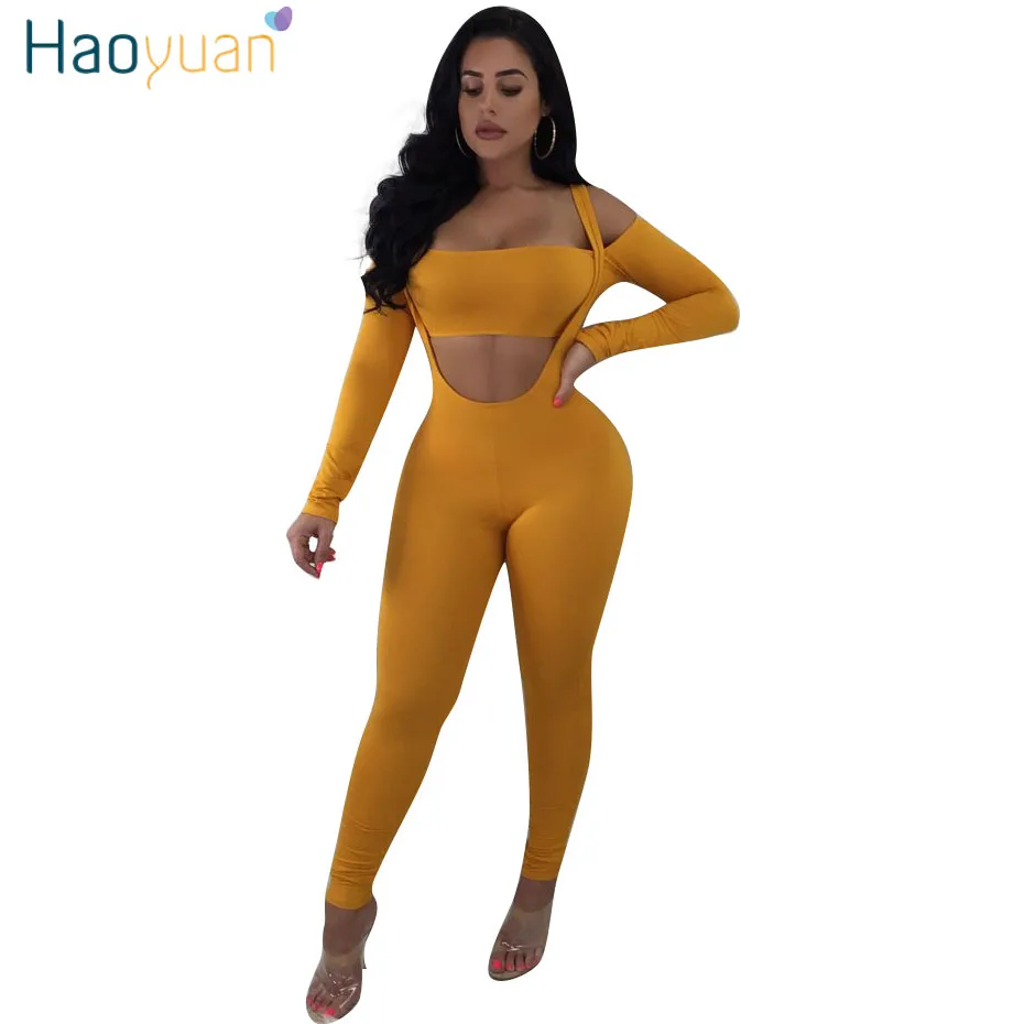 Buy Haoyuan Sexy Bodycon Jumpsuits Autumn Hollow Out