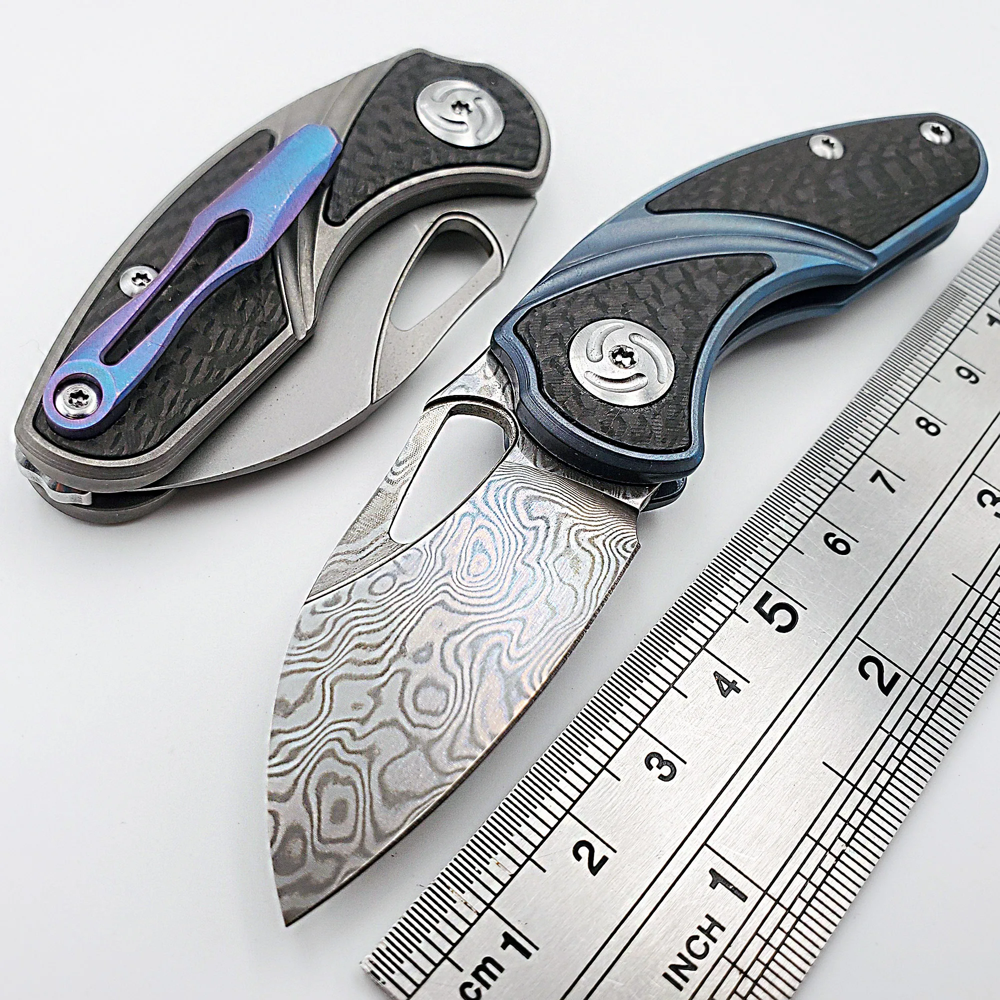 Tank Pocket Folding Knife S35VN Damascus Blade Titanium Alloy Carbon ...
