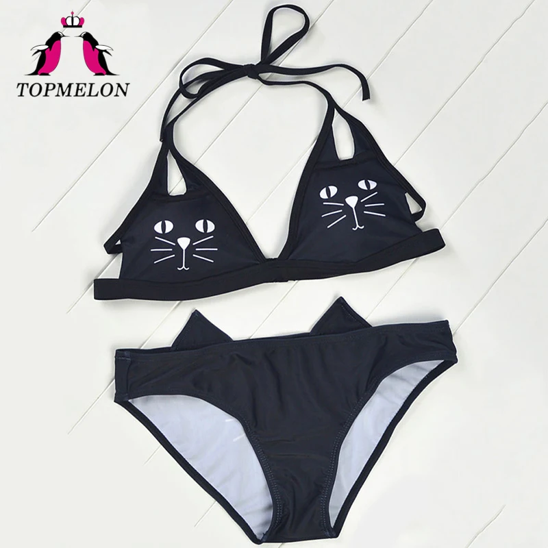 Topmelon Bikini 2017 Swimwear Women Print Halter Push Up Bathing Suit