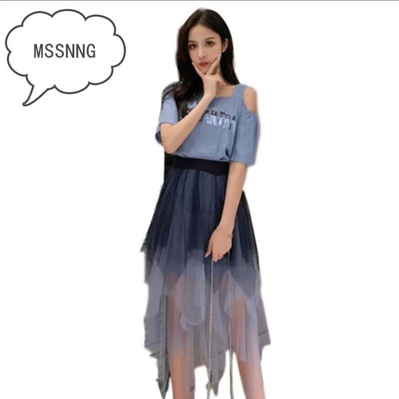 Mssnng 달콤한 아름다움 한 어깨 큰 크기 여성의 드레스 2019 여름 새로운 패션 인기있는 여름 드레스 요정 요정 구두