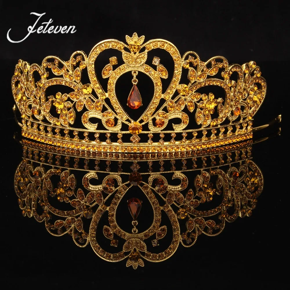 New Gold Bridal Tiaras Crown King Queen Bride Crowns Crystal Rhinestone