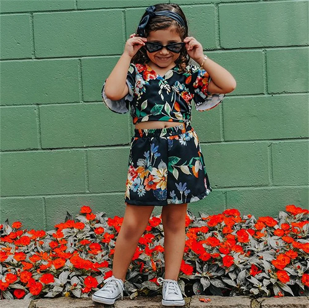 Summer New Sweet Baby Girls Holiday Clothing Toddler Kids Girls Floral ...
