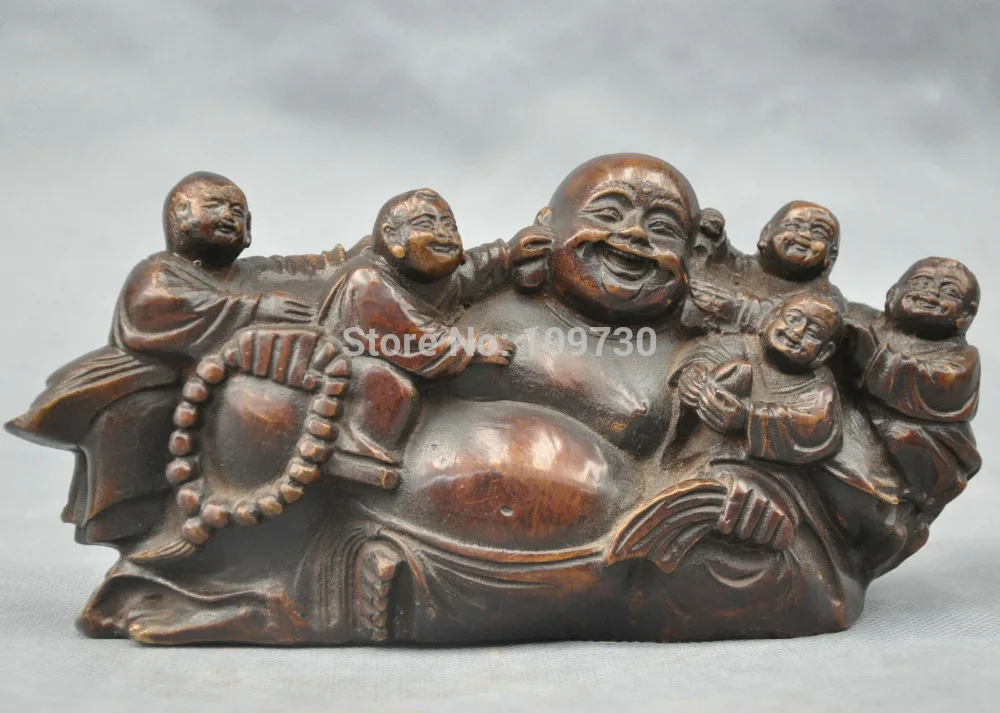 bir 002134 8'' China Bronze Buddhism Happy Maitreya Buddha boy frolic ...