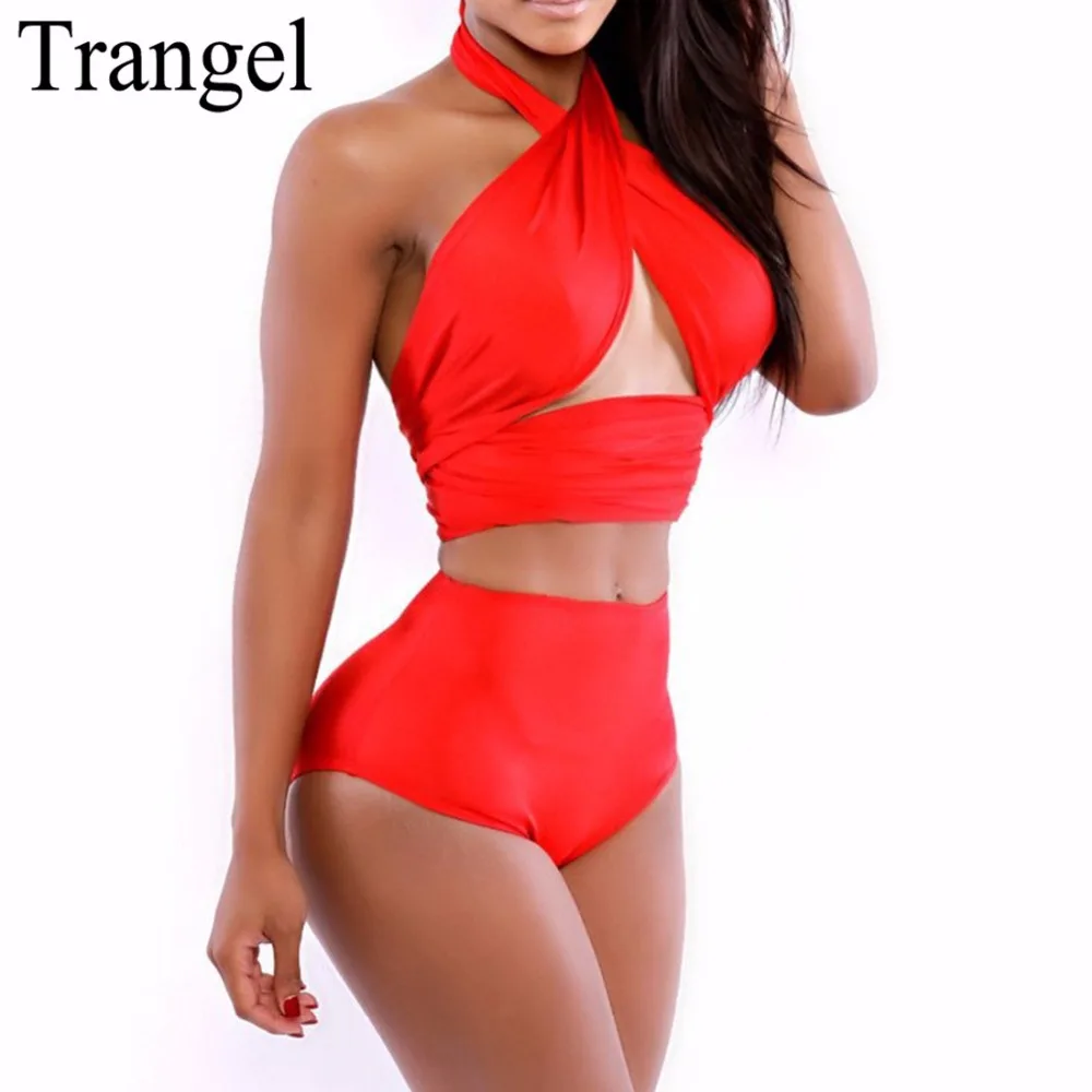 Trangel 2018 High Waist Swimwear Women Bikini Sexy Swimsuit Plus Size