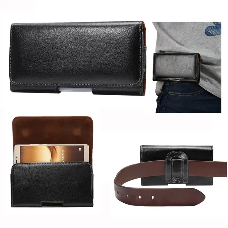 Genuine Leather Horizontal Phones Vertical Loop Belt Holster Pouch Bag ...