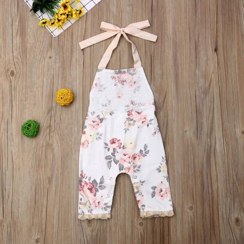 Mamelucos de verano para bebé recién nacido bebé niña sin mangas Halter de algodón Floral de ...
