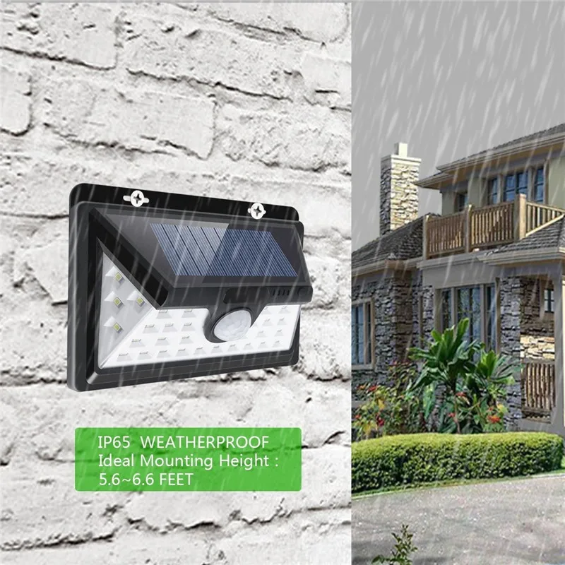 24 LED Solar PIR Motion Sensor Wall Light Outdoor Wide Angle Waterproof ...