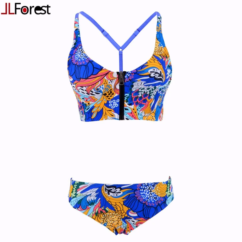 JLFOREST High Quality Bikini Set Royal Blue Floral Printed Swimwear ...