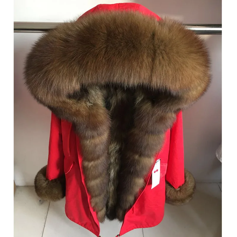 Maomaokong Winter Women Real Fur Coat Natural Raccoon Fur Lining Jacket Long Hooded With Big Fur ...