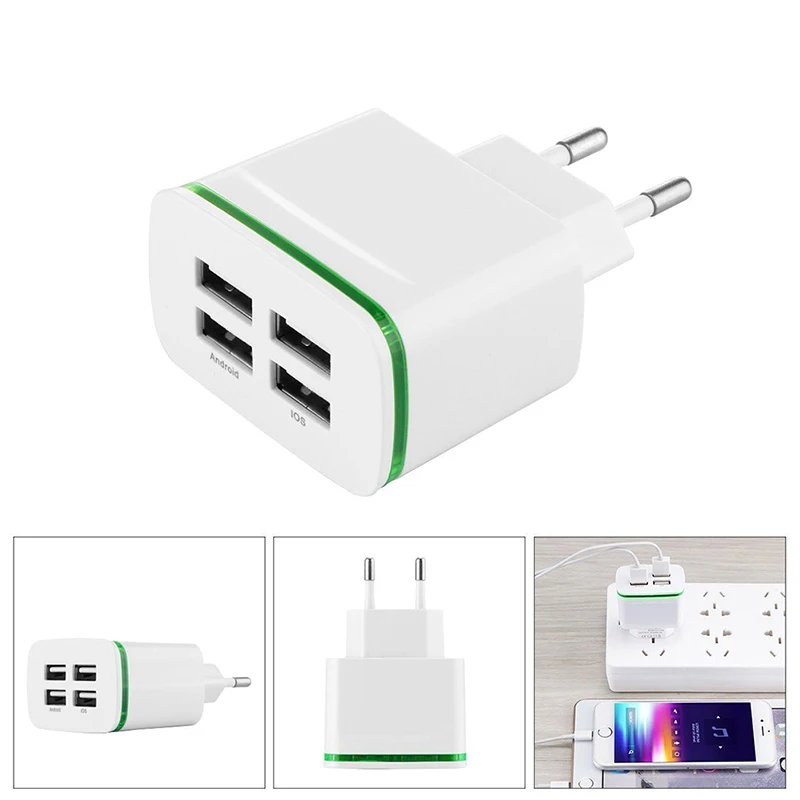 Cargador USB Universal para teléfono móvil inteligente, enchufe europeo de 5V, 4A, 4 puertos ...