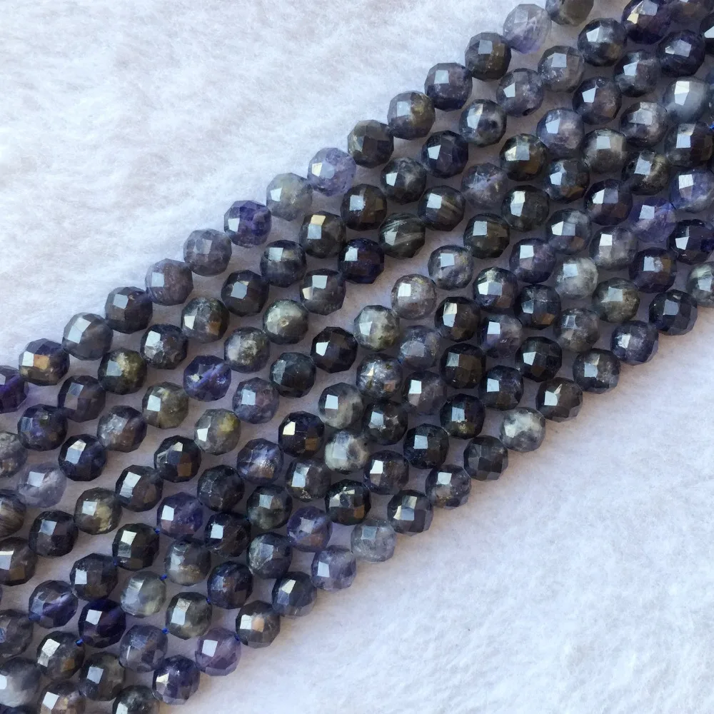 Натуральный темно-синий фиолетовый иолит Рысь камень дихроит круглый ...