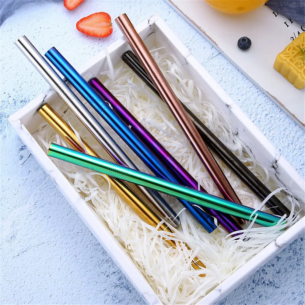 Mengxiang 1pc Stainless Steel Drinking Juice Straws Reusable Multicolor
