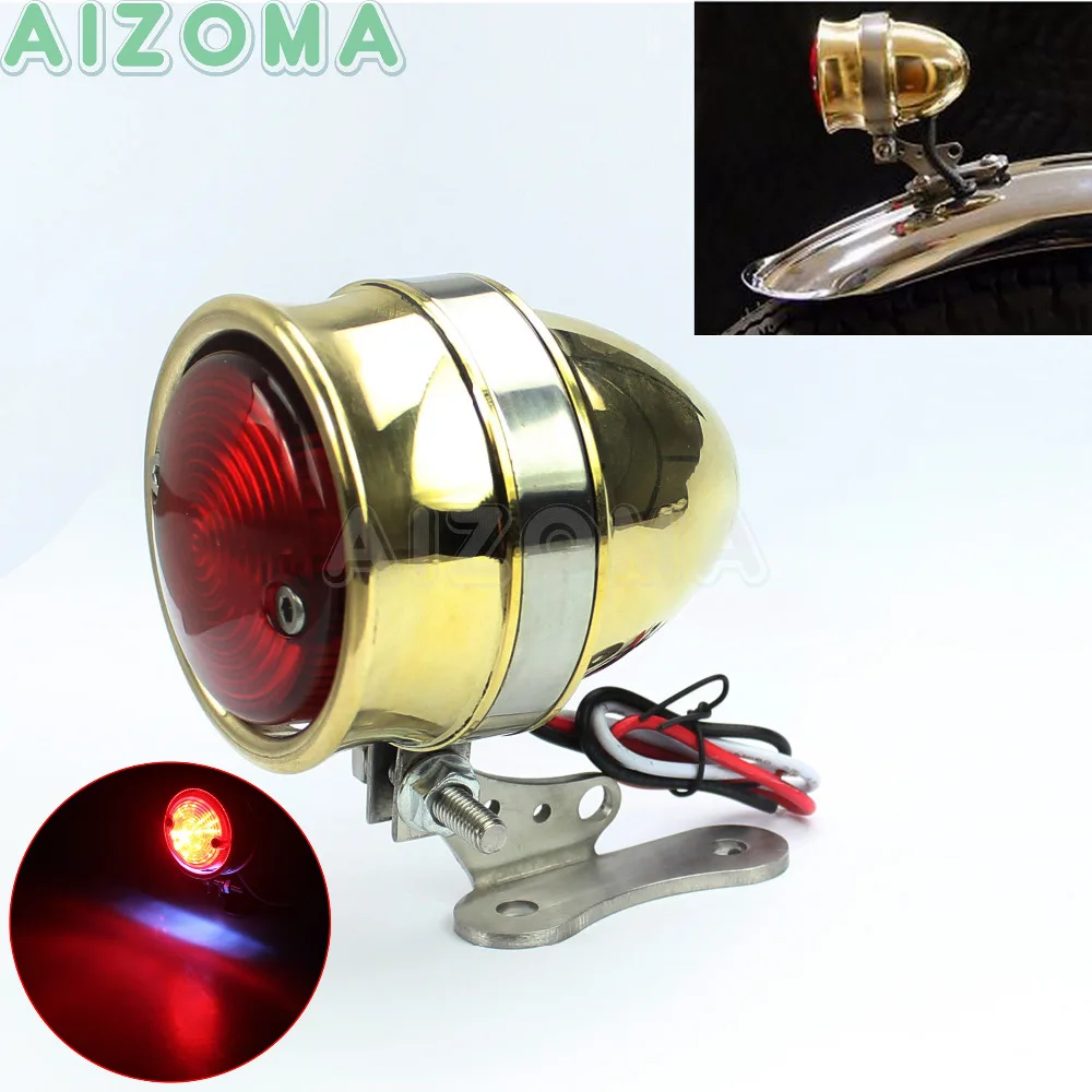 1x-Motorcycle-LED-Brass-Taillight-Mini-Fender-Mount-License-Plate-Brake ...
