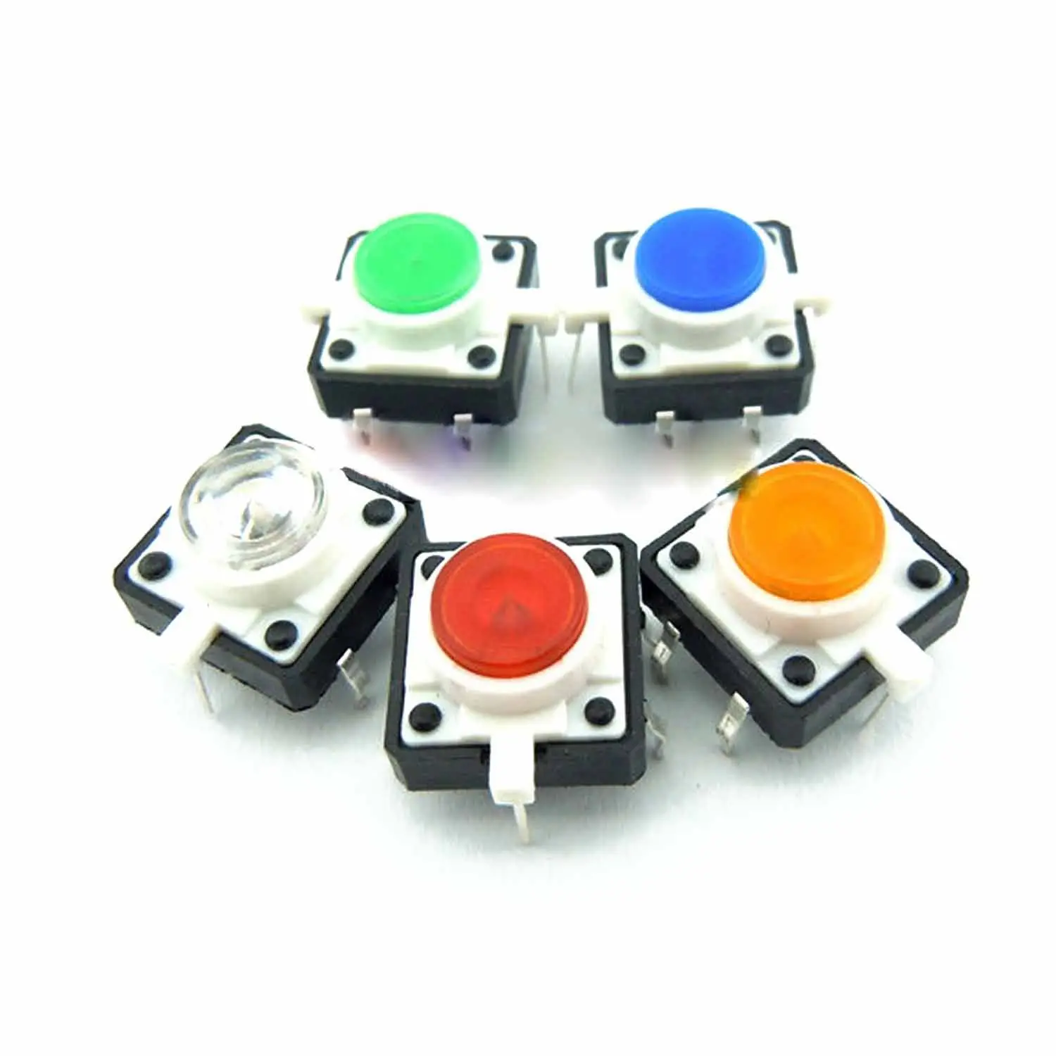 5X Tactile Push Button Switch Momentary Tact LED 12X12mm Round Cap 5 ...