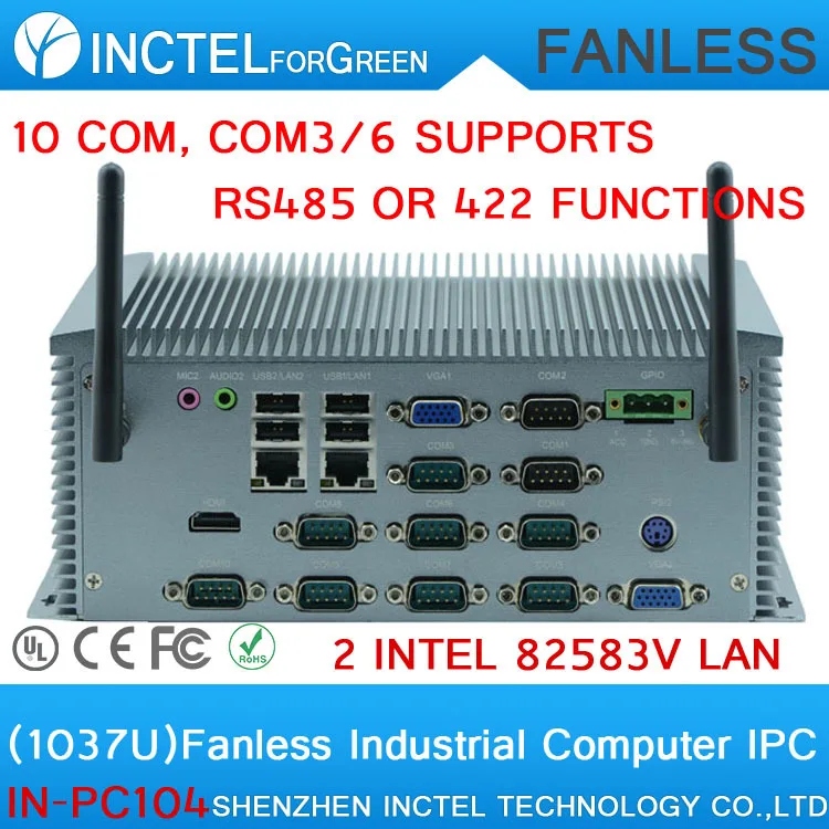 C1037U Fanless Industrial Computer with 10 serial ports 2 lan 4G RAM ...