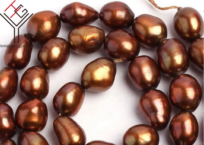 One-Strands-Real-Pearl-9mm-Bright-Deep-Brown-Pearl-Oval-Baroque-Natural ...
